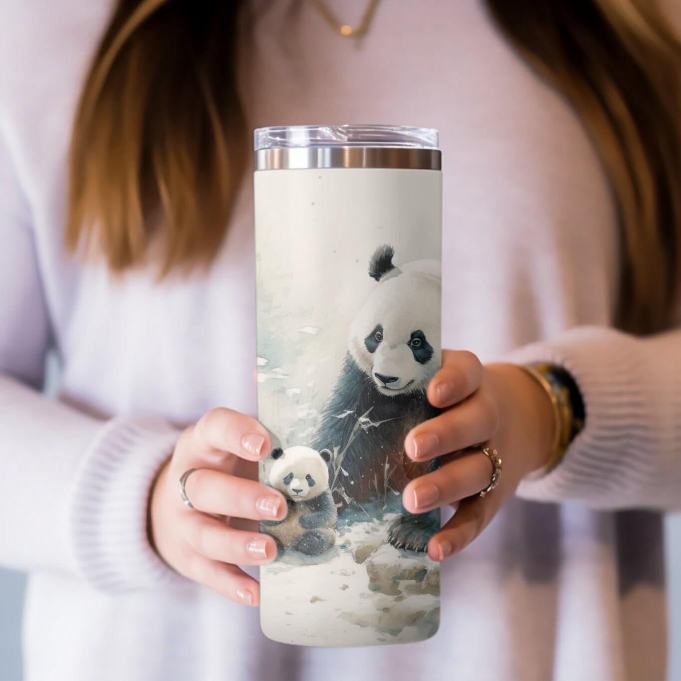 Panda Bear Tumbler Baby Panda Cute Design Snow Panda 20oz Skinny ...