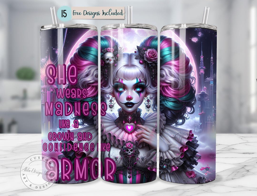 Sarcastic Gothic Clown Tumbler Wrap Design Dark Circus Png 20oz Skinny ...