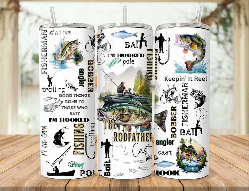 Fishing Tumbler Fisherman Bass Fish Hook the Rodfather 20oz Skinny ...