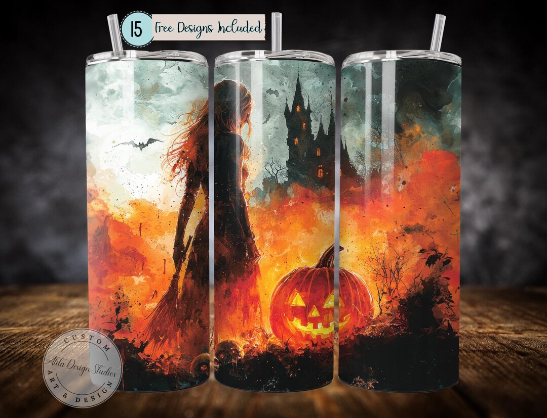 Spooky Wicked Witch Hocus Pocus Haunted House Fire Witch 20oz Skinny ...