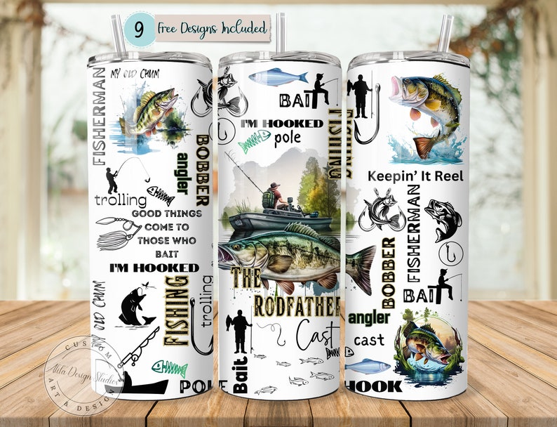 Fishing Tumbler Fisherman Bass Fish Hook the Rodfather 20oz Skinny ...