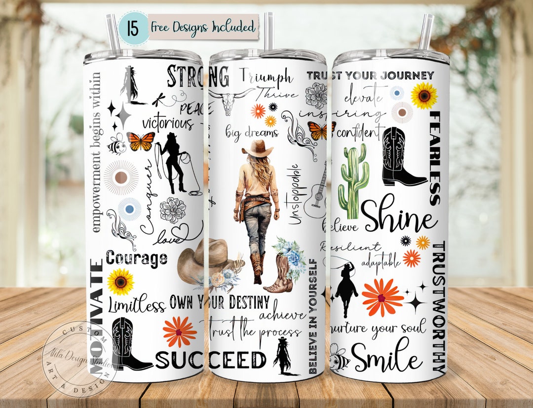 Positive Affirmations Empowerment Cowgirl Western Tumbler Watercolor ...