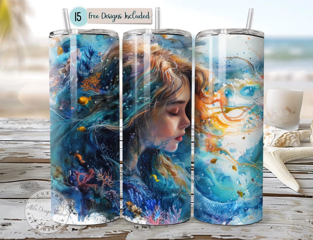 Fantasy Art Mermaid Siren Fairytale Beach Ocean Whimsical Tropical 20oz ...