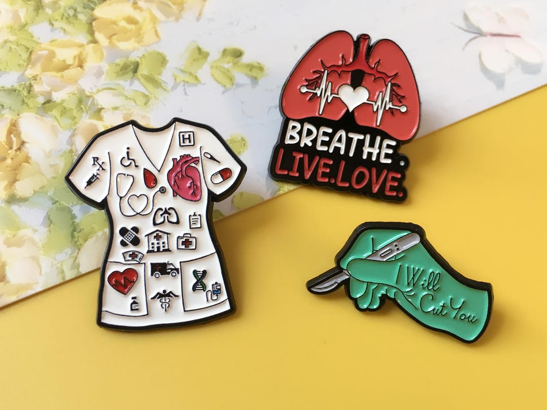 White Coat, Scalpel, Lungs Enamel Pin Medical Staff Badge Pin Nursing ...