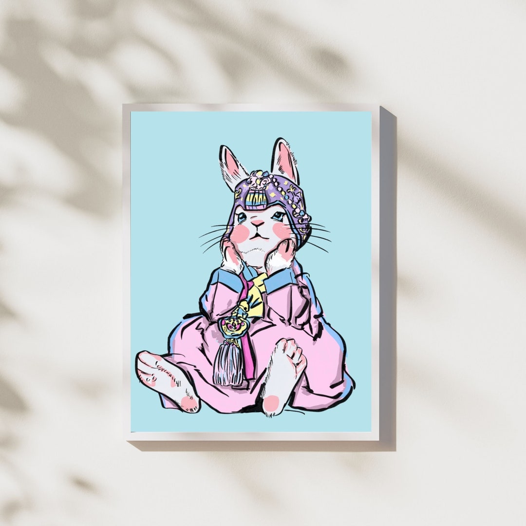 Cute Baby Rabbit Wearing Korean Hanbok / Digital Prints & Poster, Korea ...