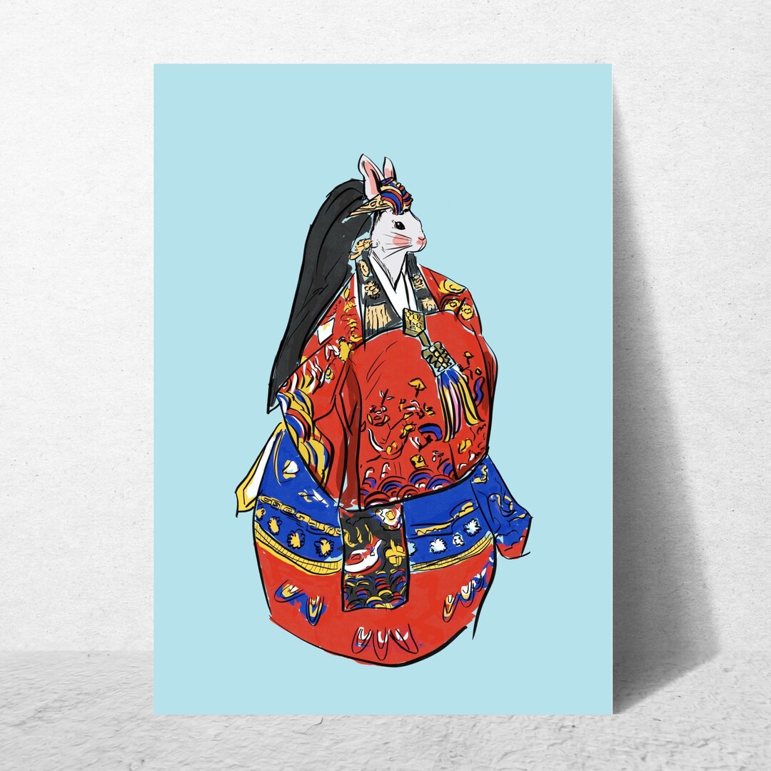 Rabbit Queen Wearing Traditional Korean Hanbok / Korea Printable Wall ...