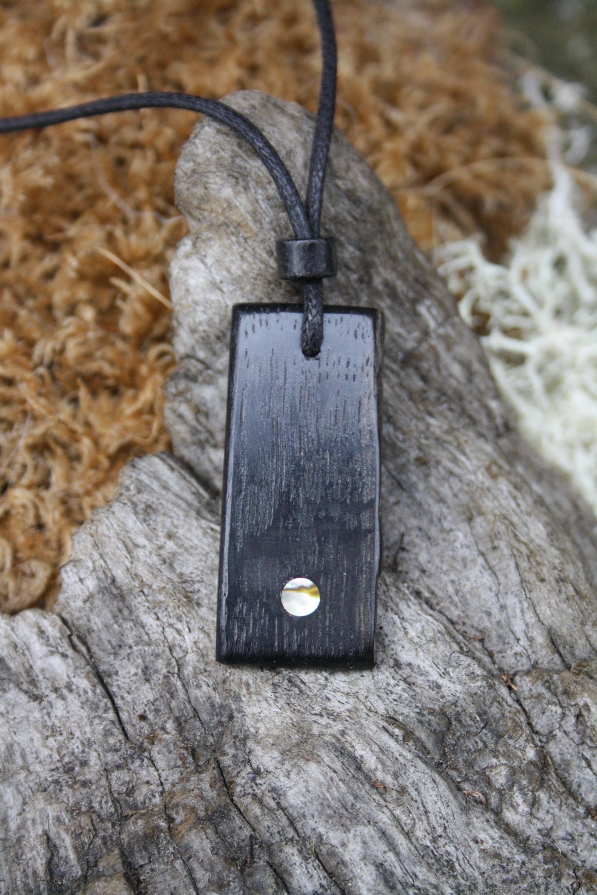 Irish Bog Oak Necklace: Ancient Wood Pendant With Mother of Pearl Inlay ...
