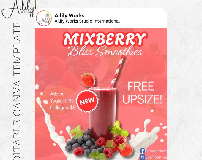 Editable Canva Smoothie Menu Template – Mixberry Bliss Drink Poster ...