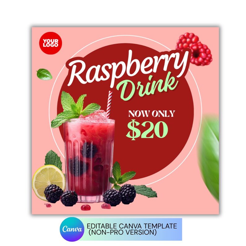 Editable Canva Smoothie Menu Template – Raspberry Drink Poster ...
