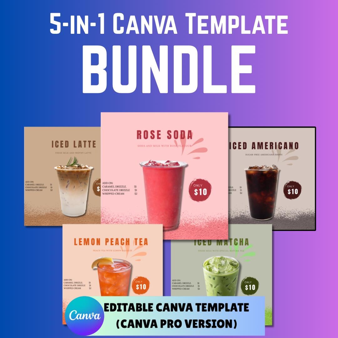 5-in-1 Editable Canva Drink Templates – Drink Poster | Instant Download ...