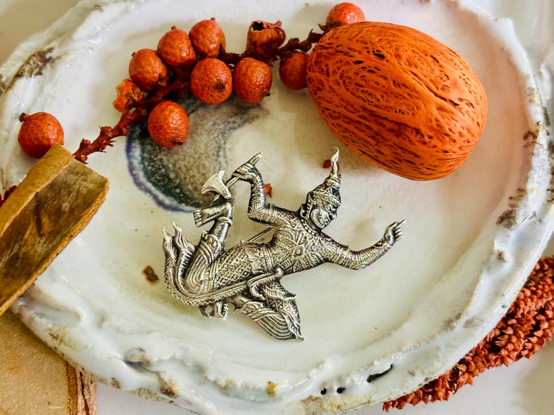 Vintage Siam Ramasoon God of Thunder Sterling Silver Brooch, Thailand ...