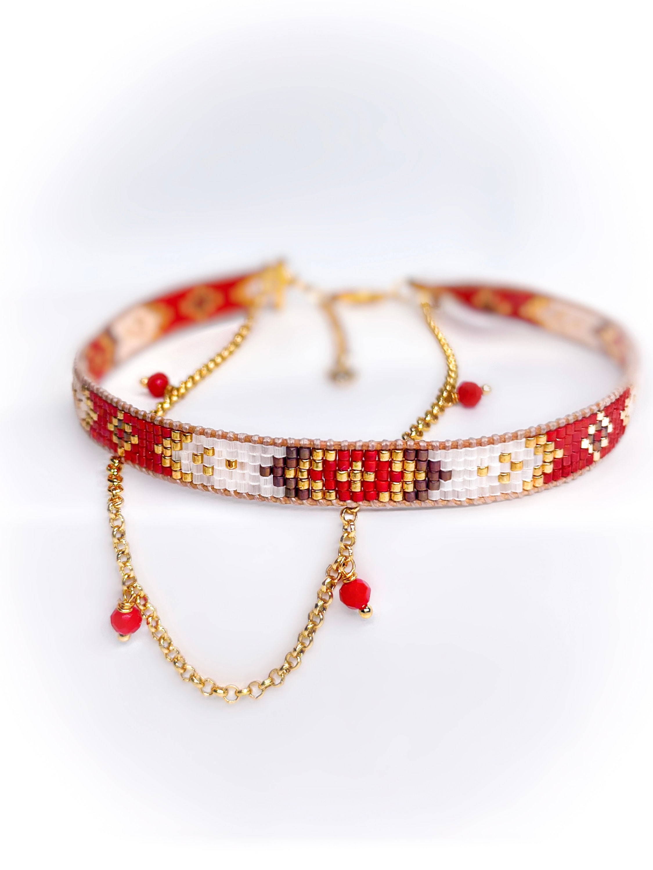 Beaded Choker Necklace Handcrafted White, Pink, Red Beaded Choker With ...