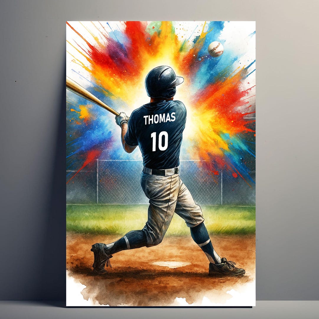Personalized Baseball Poster – Customizable Batting Decoration for Boys ...