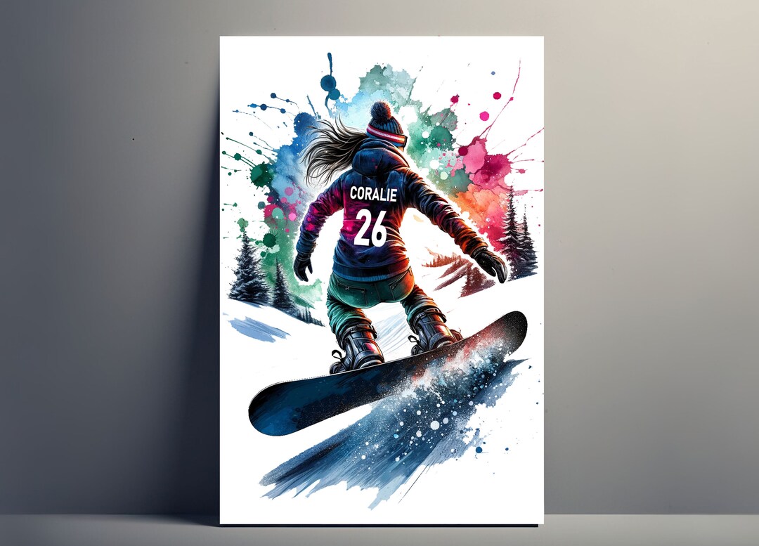 Personalized Snowboard Poster Customizable Woman Snowboarder Poster ...