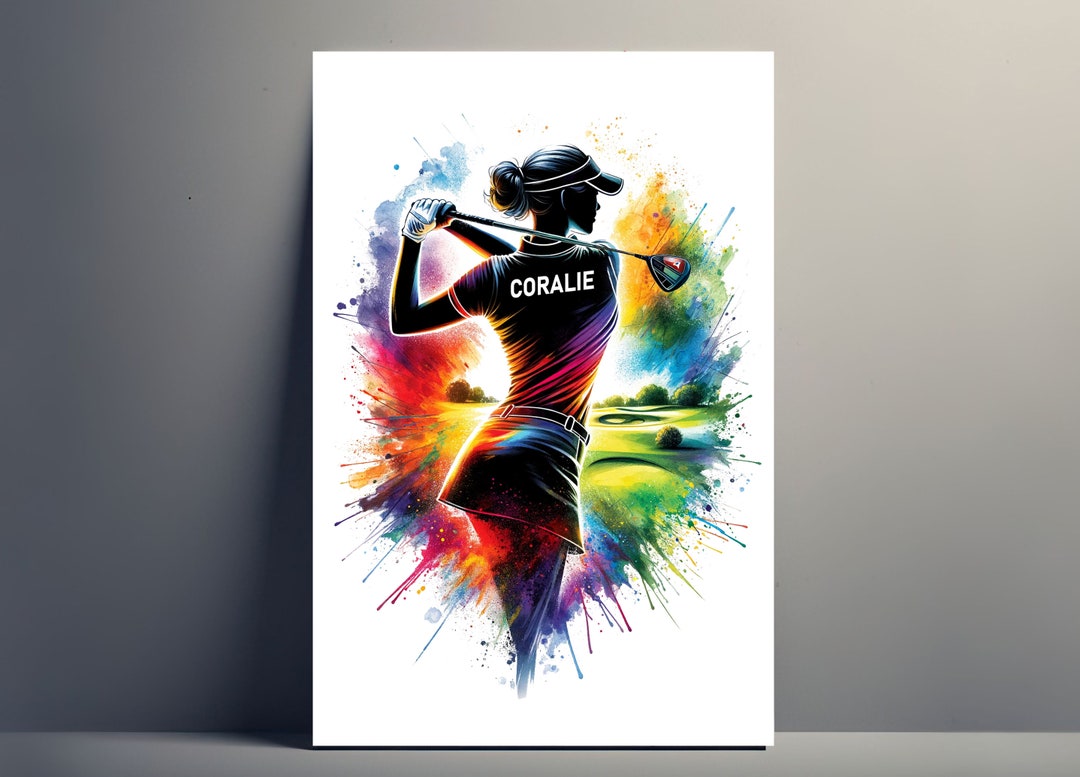Personalized Golf Poster | Customizable Golfer Woman Poster, Watercolor ...