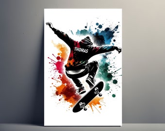 Personalized Skater Poster | Customizable Girl Skateboard Poster, Sport ...