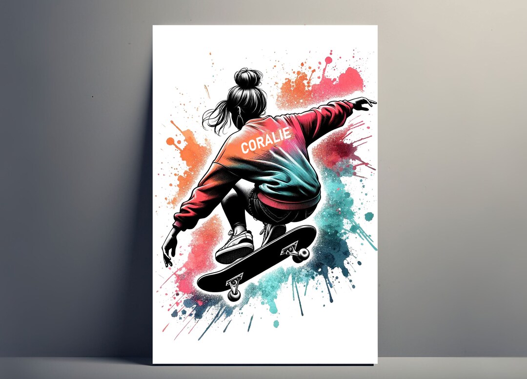 Personalized Skater Poster | Customizable Skateboard Poster for Girls ...
