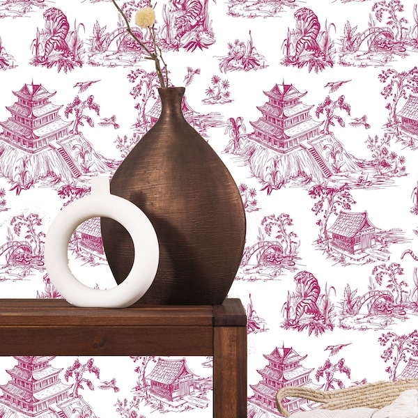 Red Toile Wallpaper - Etsy