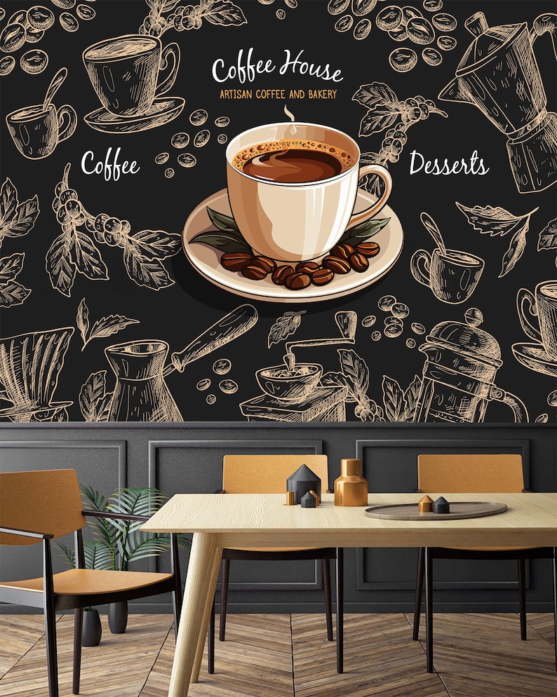 Coffee Shop Peel and Stick Wallpaper,removable Chalkboard Cafe Wall ...