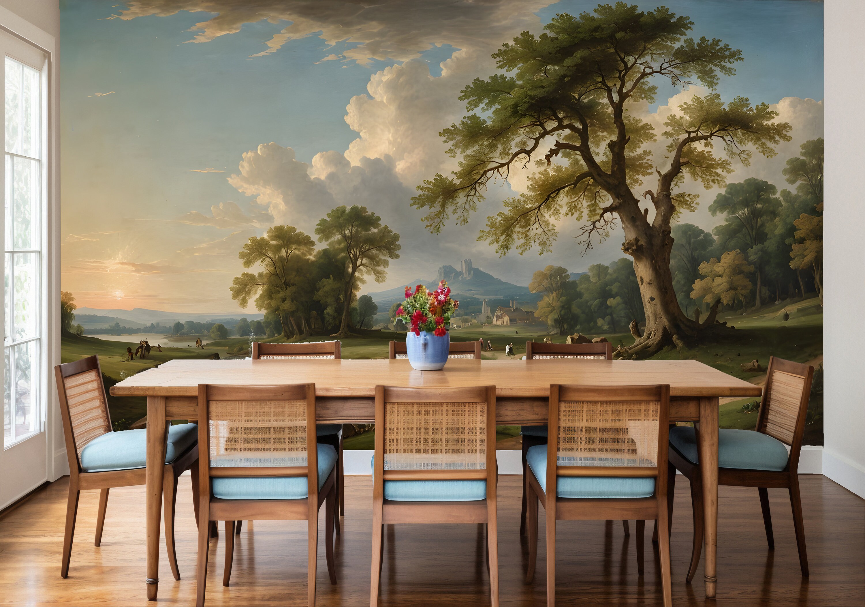 Rural Landscape Wallpaper Peel and Stick,countryside Mural,vintage ...