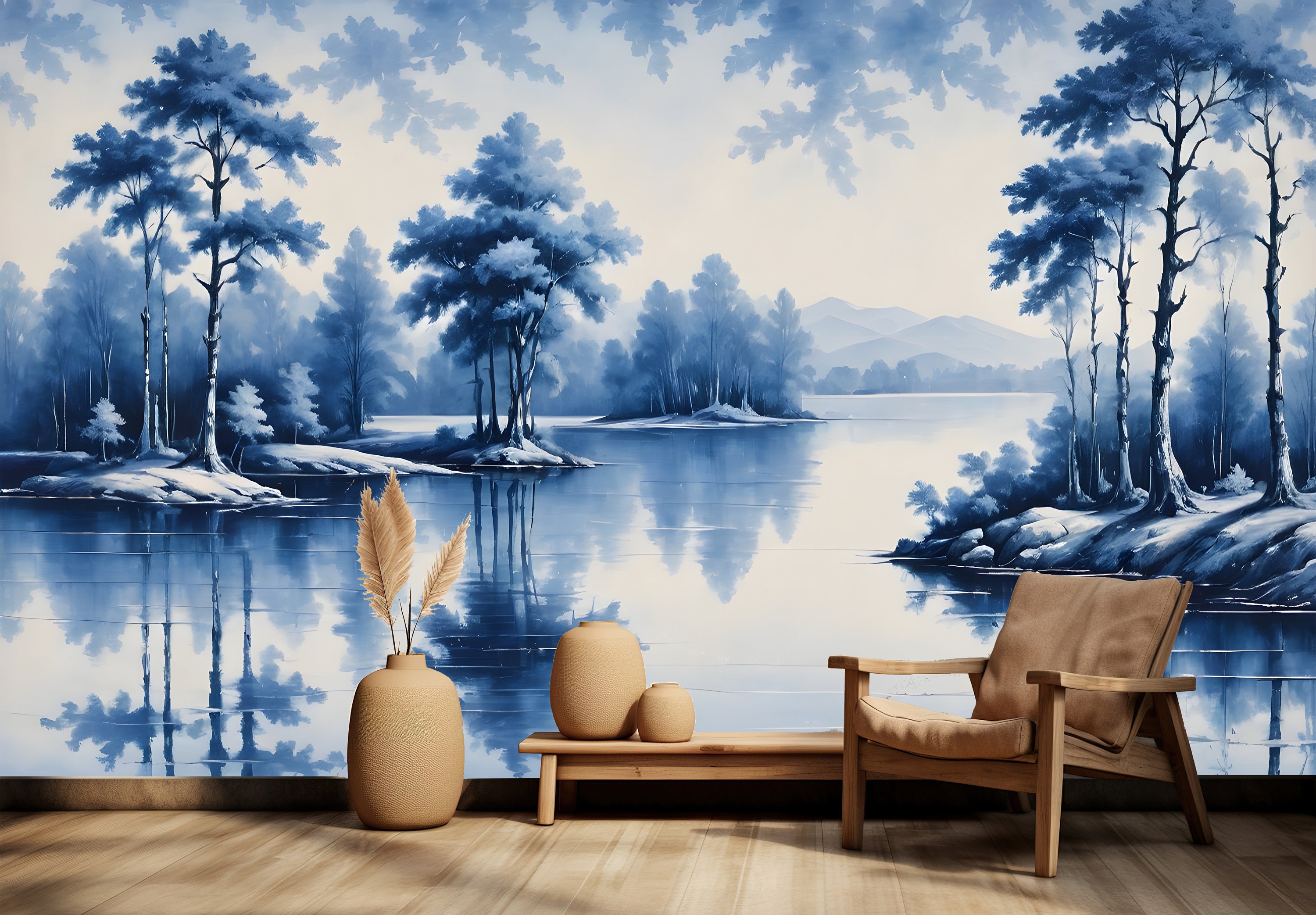 French Toile Landscape Wallpaper Peel and Stick,blue French Rustic Wall ...