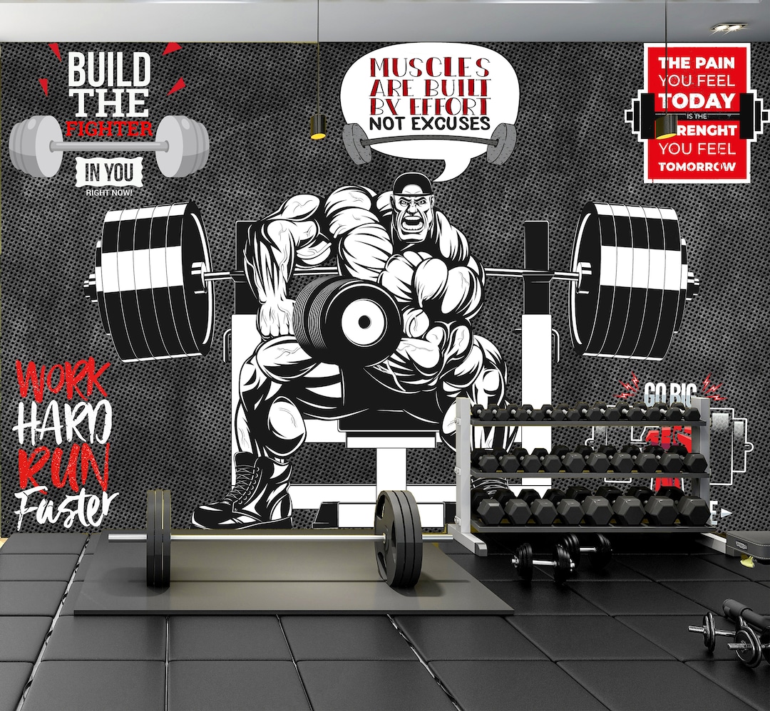 Gym Center Wallpaper Peel and Stick,fitness Wall Mural,body Building ...