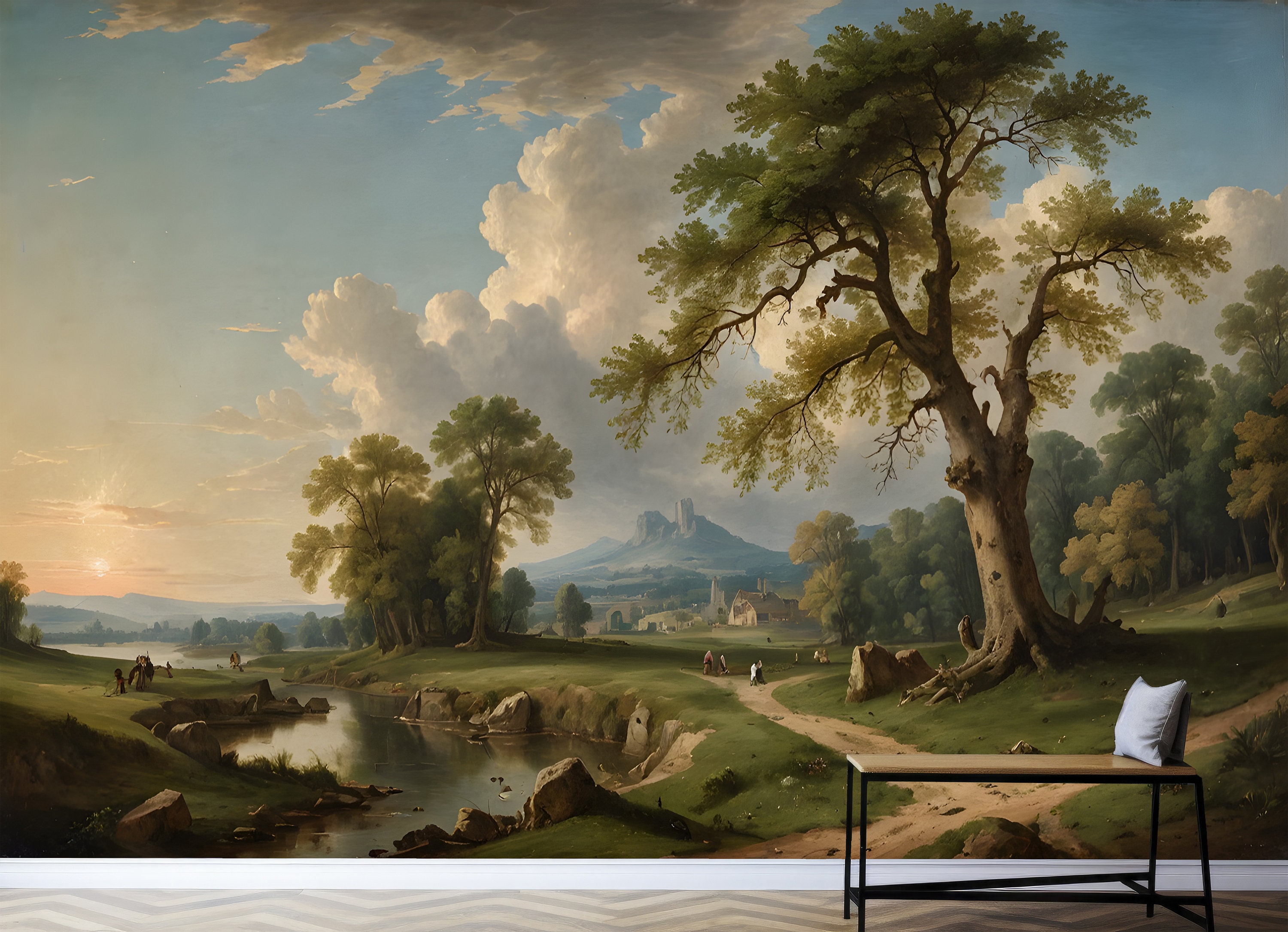 Rural Landscape Wallpaper Peel and Stick,countryside Mural,vintage ...