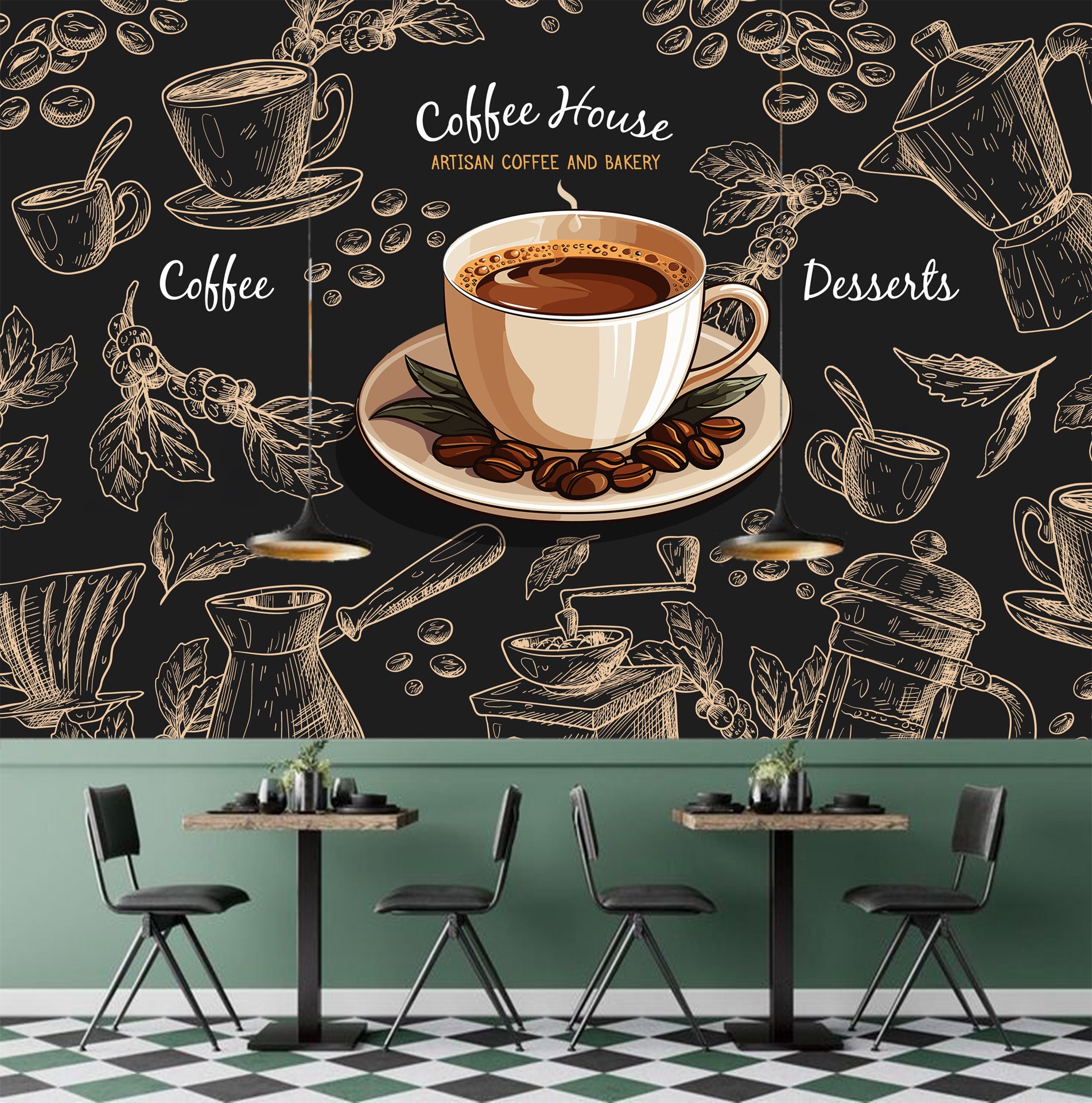 Coffee Shop Peel and Stick Wallpaper,removable Chalkboard Cafe Wall ...