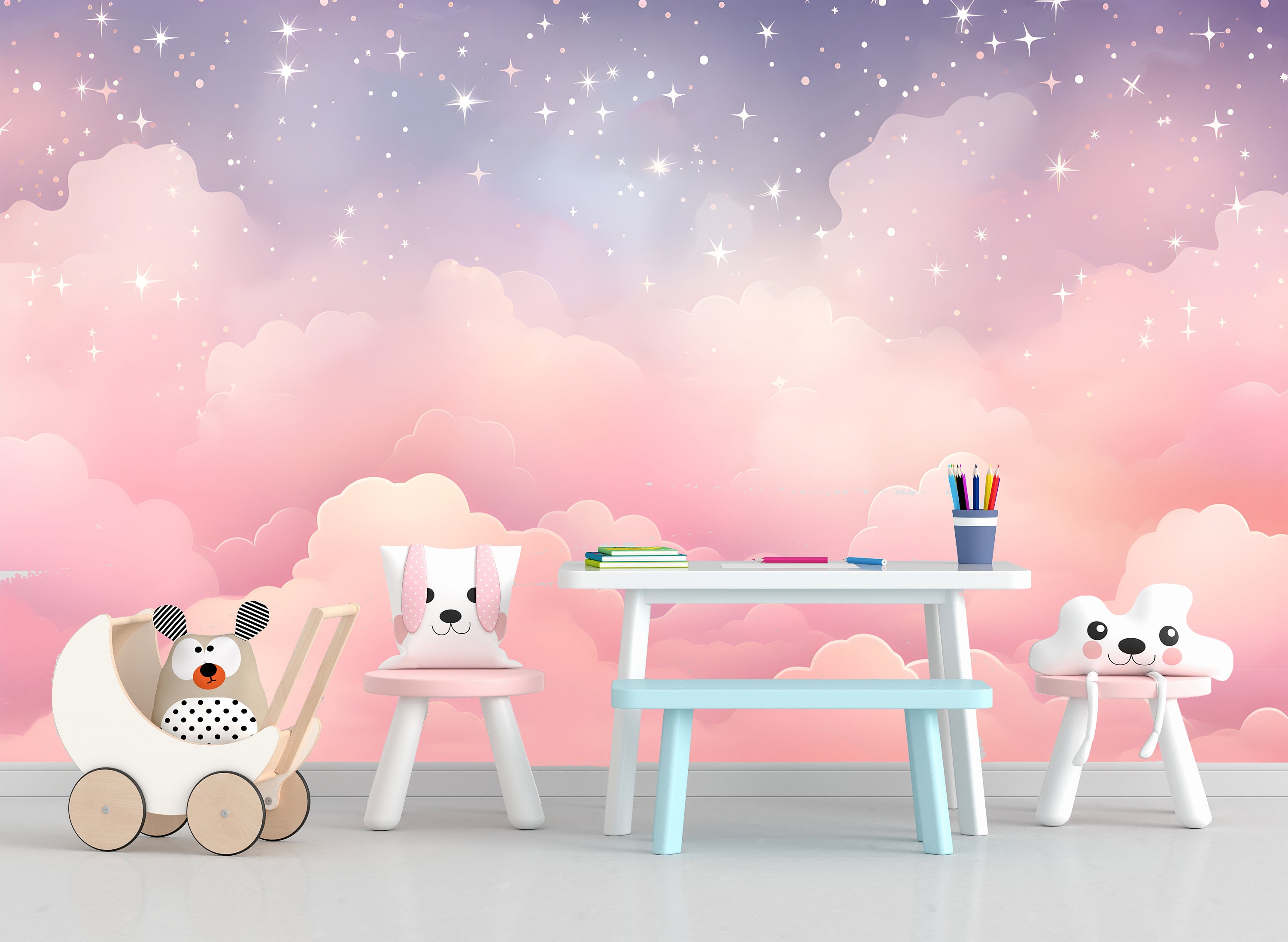 Pink Clouds Kids Wallpaper Peel and Stick,sky Mural for Kids Room ...