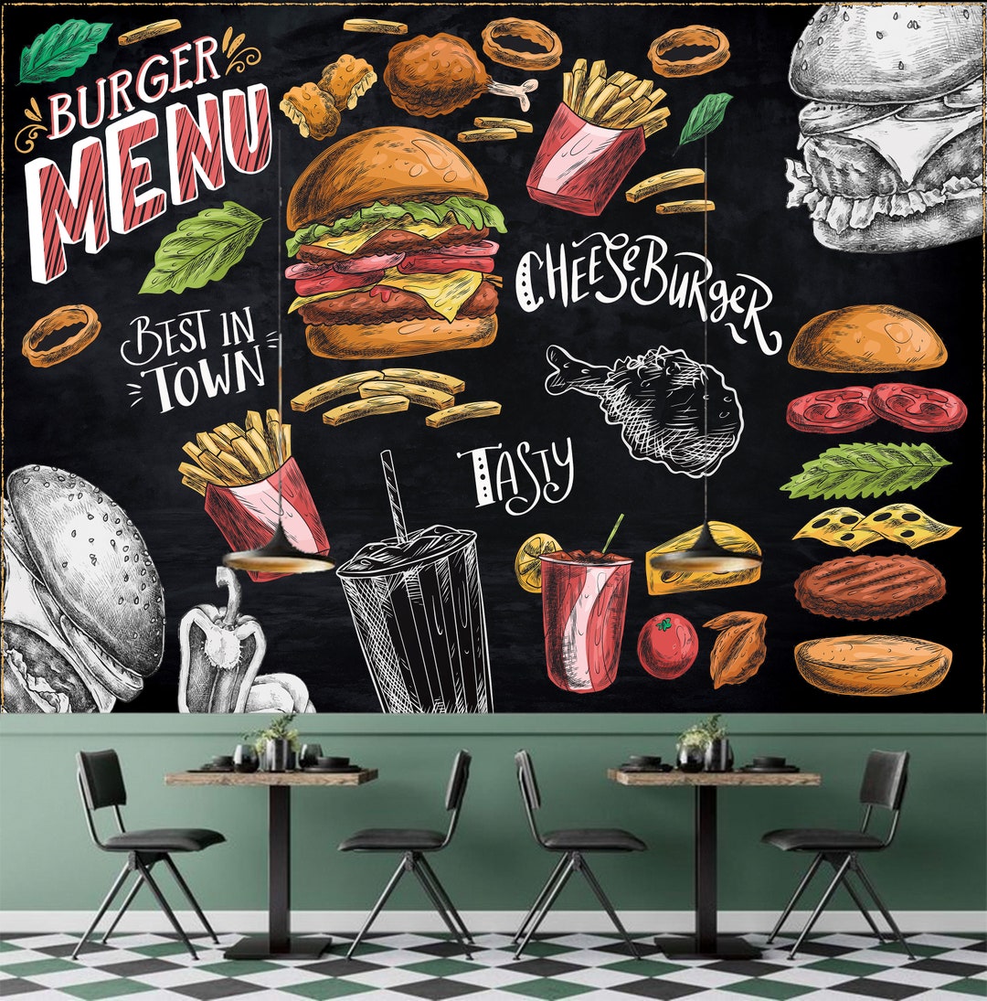 Buy Pizza Hamburger Restaurant Peel and Stick Wallpaper,cheeseburger ...