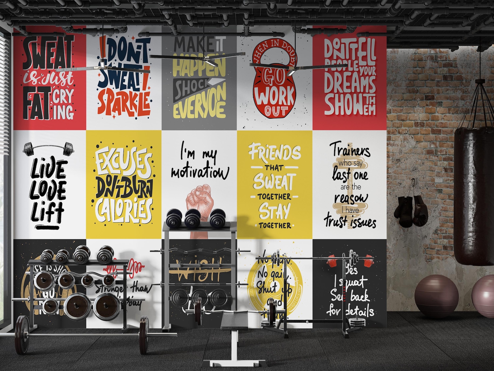 Gym Center Wallpaper Peel and Stick,fitness Motto Mural,body Building ...