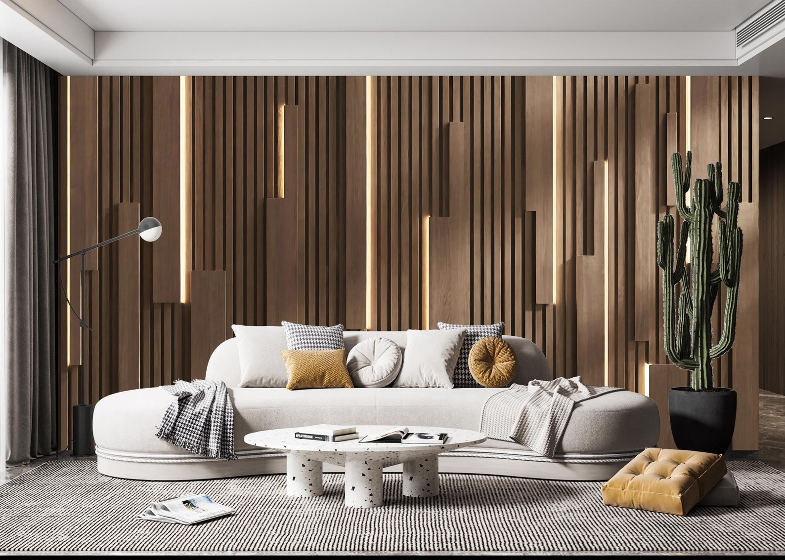 Brown Wooden Panels Mural,geometric 3D Striped Wallpaper Peel and Stick ...