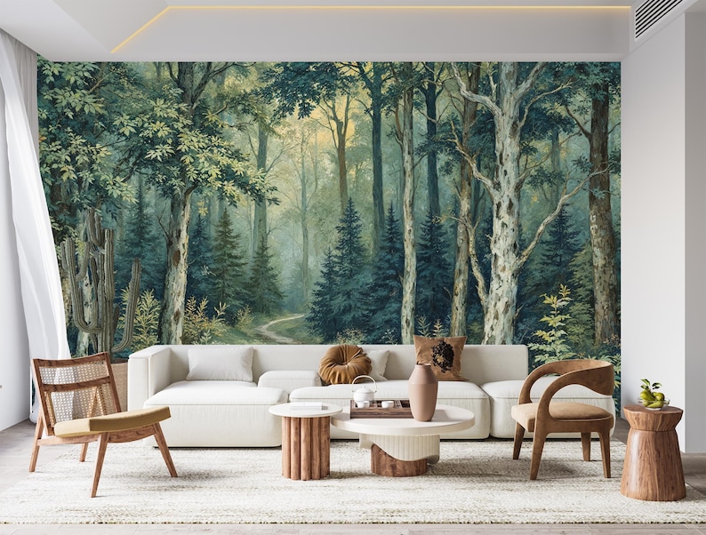 Lush Green Tree Landscape Wallpaper Peel and Stick,forest Scene Mural ...