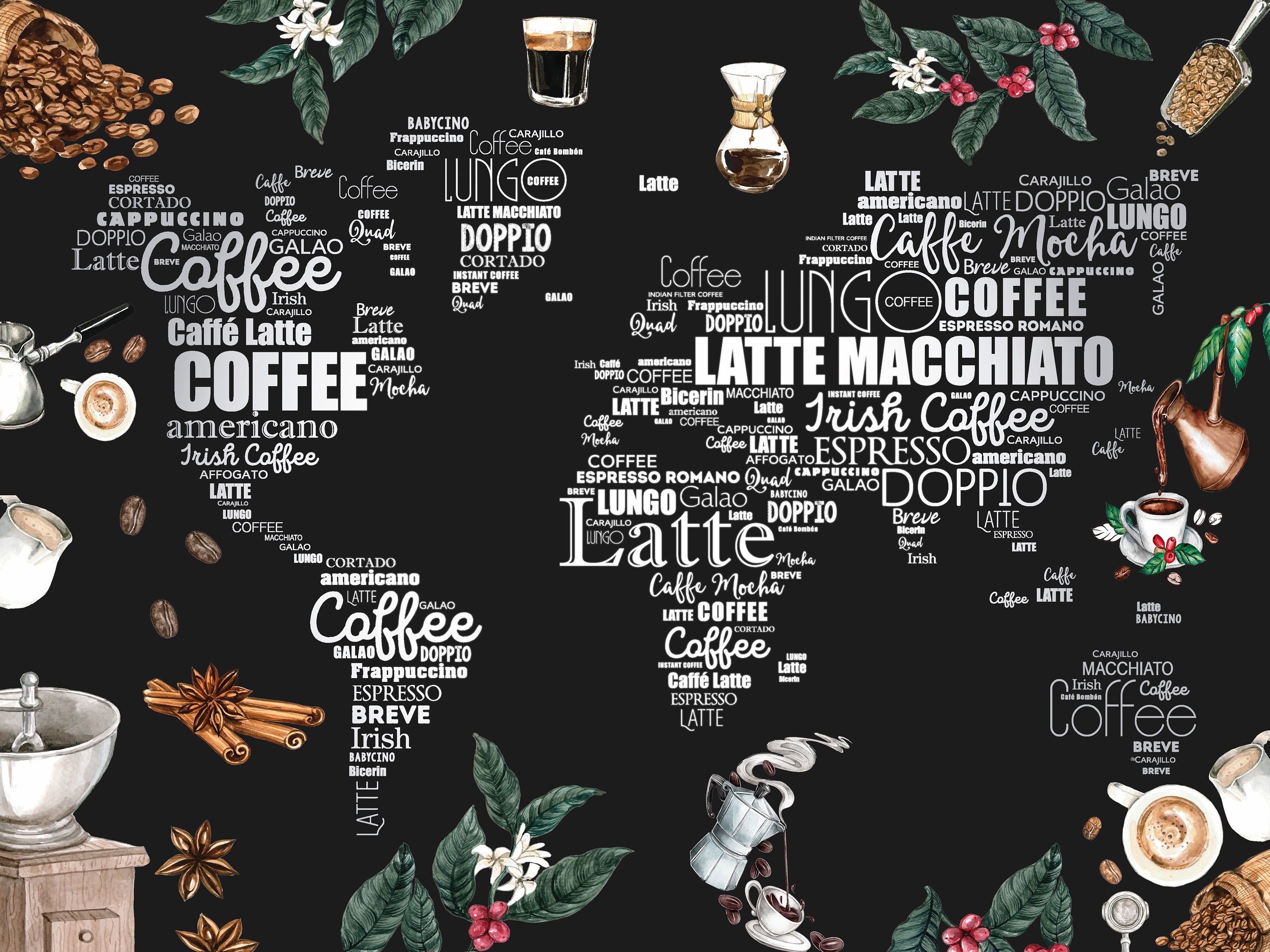 Coffee Shop World Map Peel and Stick Wallpaper,cafe Wall Mural ...