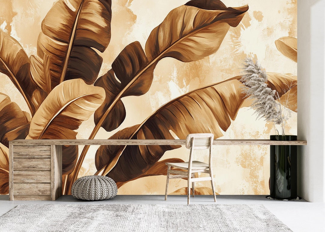 Brown Banana Leaves Wallpaper Peel and Stick,big Tropical Leaf Mural ...