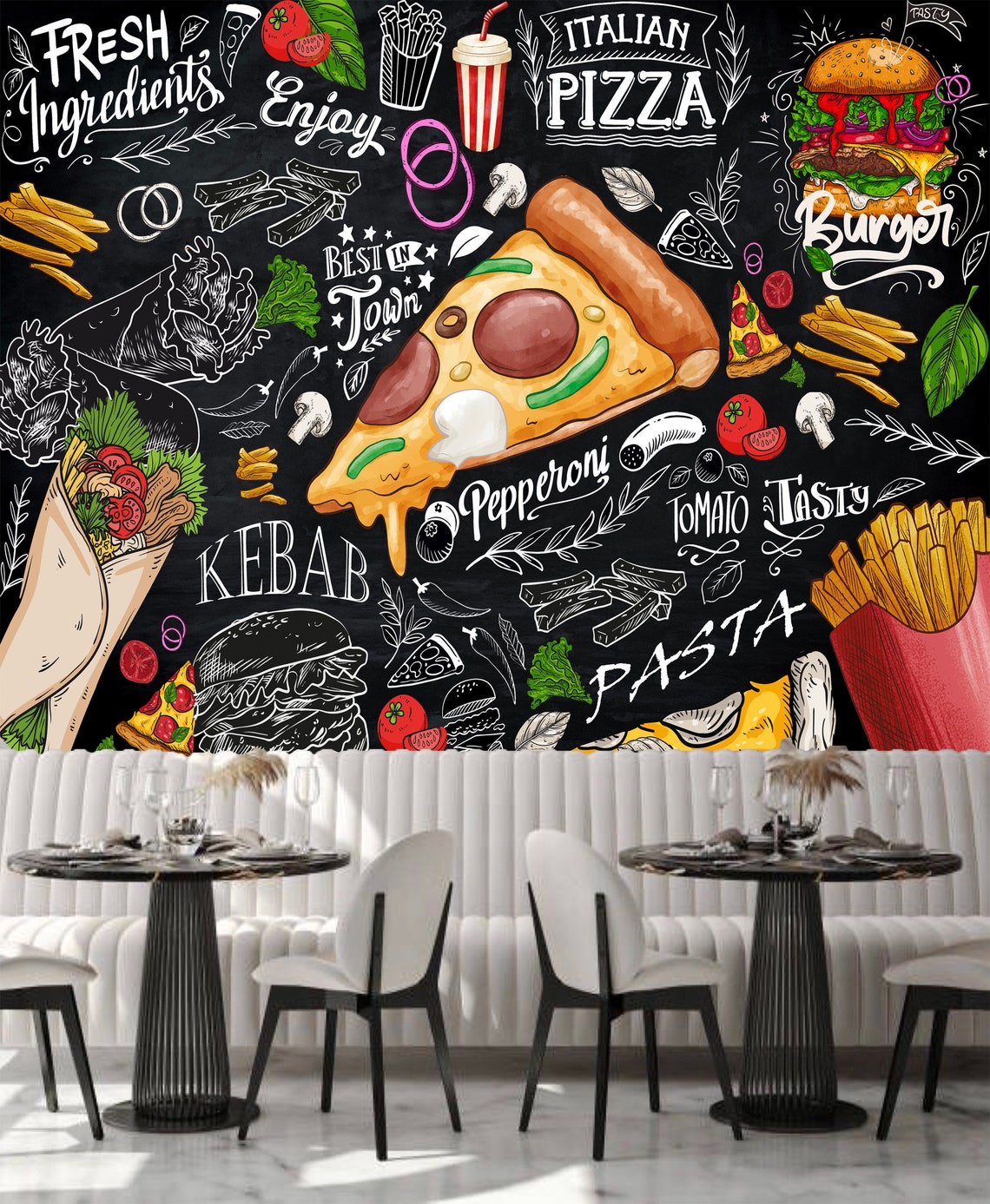 Pizza Hamburger Restaurant Peel and Stick Wallpaper,turkish Kebab and ...