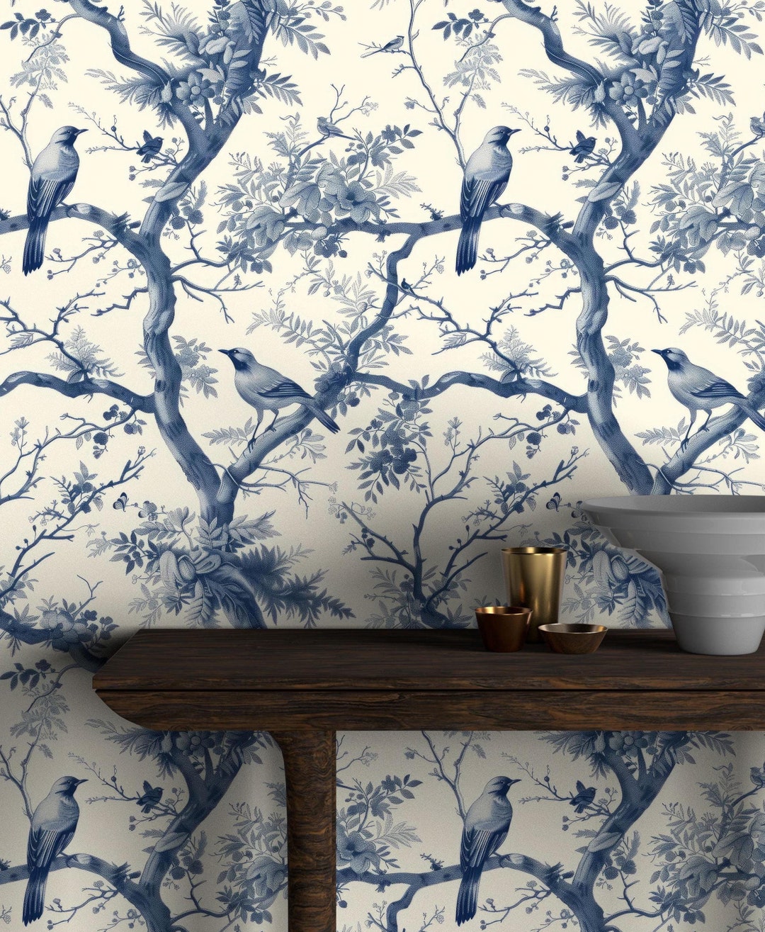 French Toile Wallpaper,toile De Jouy Mural With Birds Peel and Stick ...