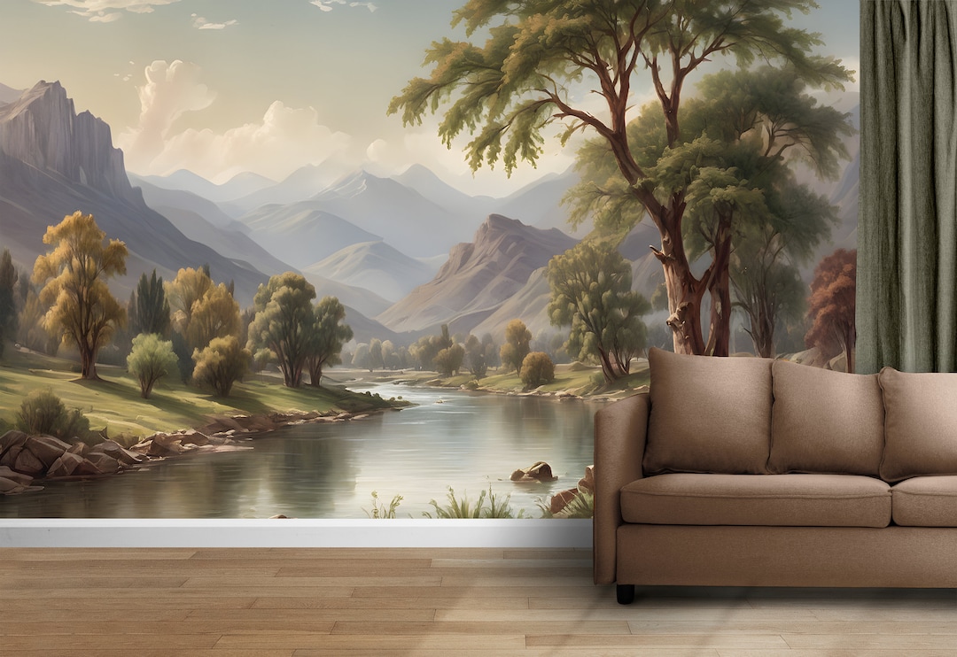 Rural Landscape Wallpaper Peel and Stick,countryside Mural,vintage ...