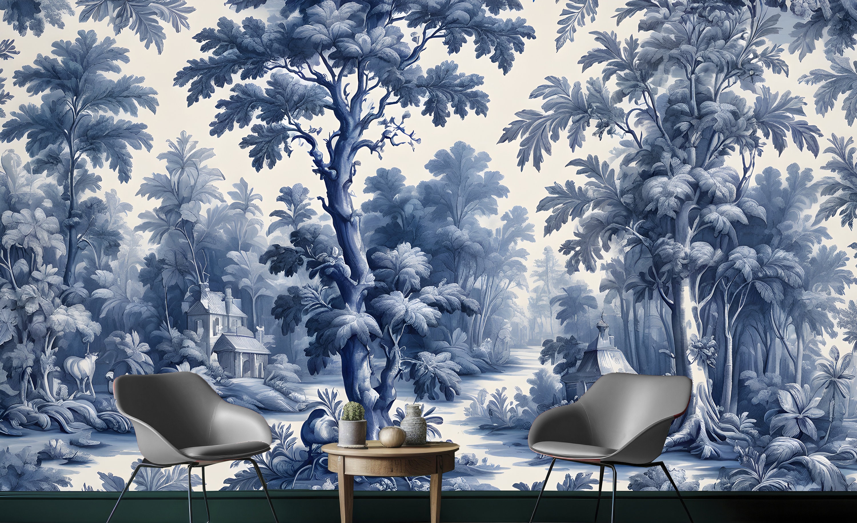 French Toile Landscape Wallpaper Peel and Stick,blue French Rustic Wall ...