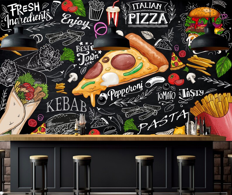 Pizza Hamburger Restaurant Peel and Stick Wallpaper,turkish Kebab and ...