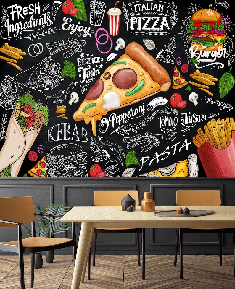 Pizza Hamburger Restaurant Peel and Stick Wallpaper,turkish Kebab and ...