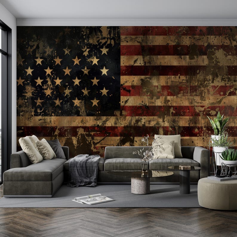 Vintage American Flag Wallpaper Peel and Stick,patriotic USA Mural Wall ...