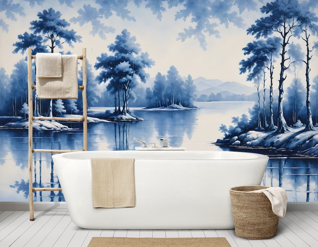 French Toile Landscape Wallpaper Peel and Stick,blue French Rustic Wall ...