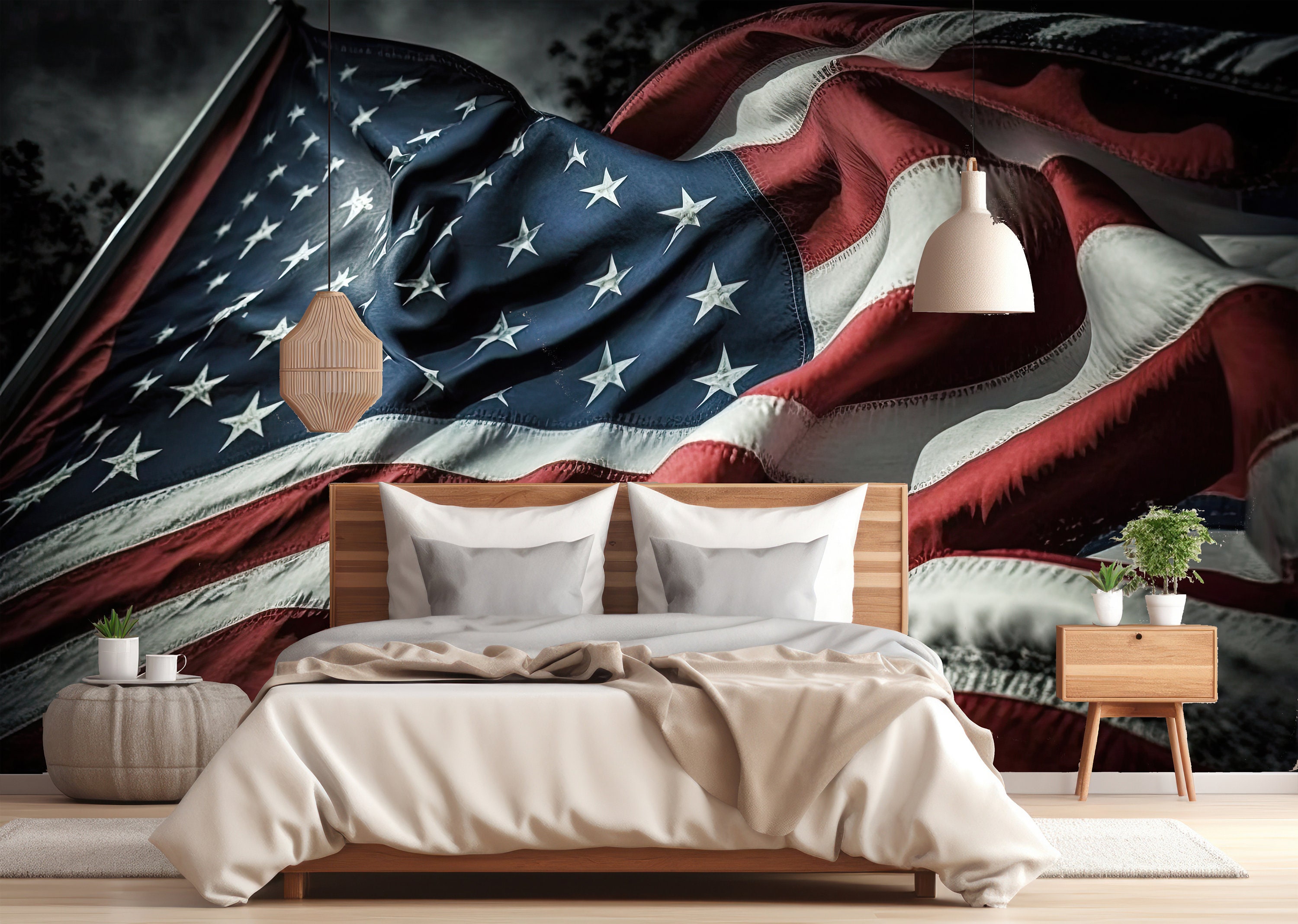 Dark American Flag Wallpaper Peel and Stick,usa Mural Wall,antique ...