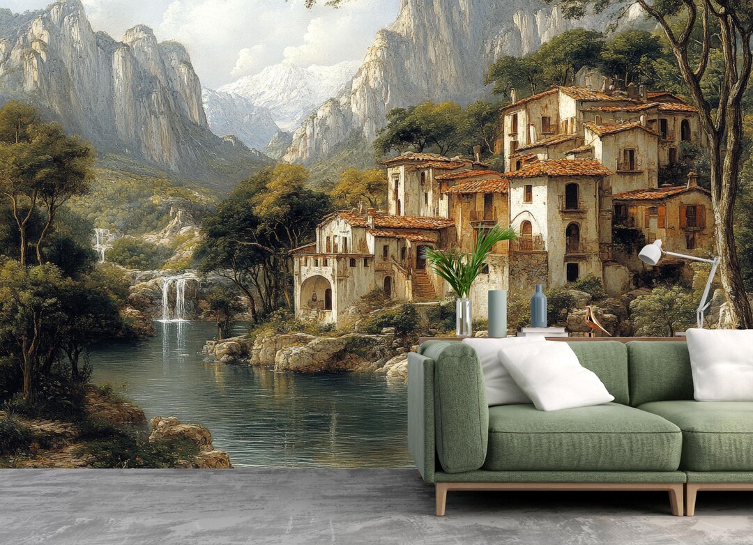 Victorian Landscape Wallpaper Peel and Stick,vintage Rural Scene Mural ...