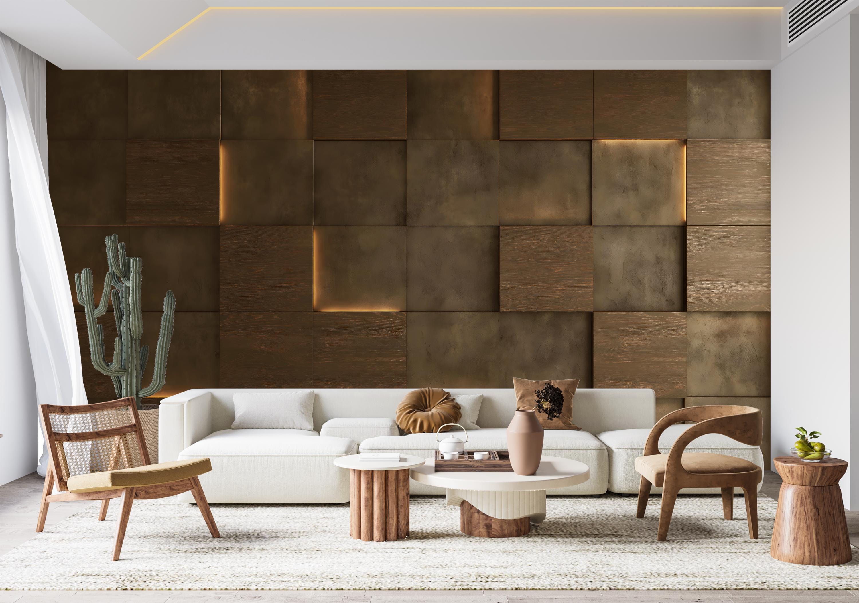 Brown Wooden Mural,geometric 3D Panels Wallpaper Peel and Stick,light ...