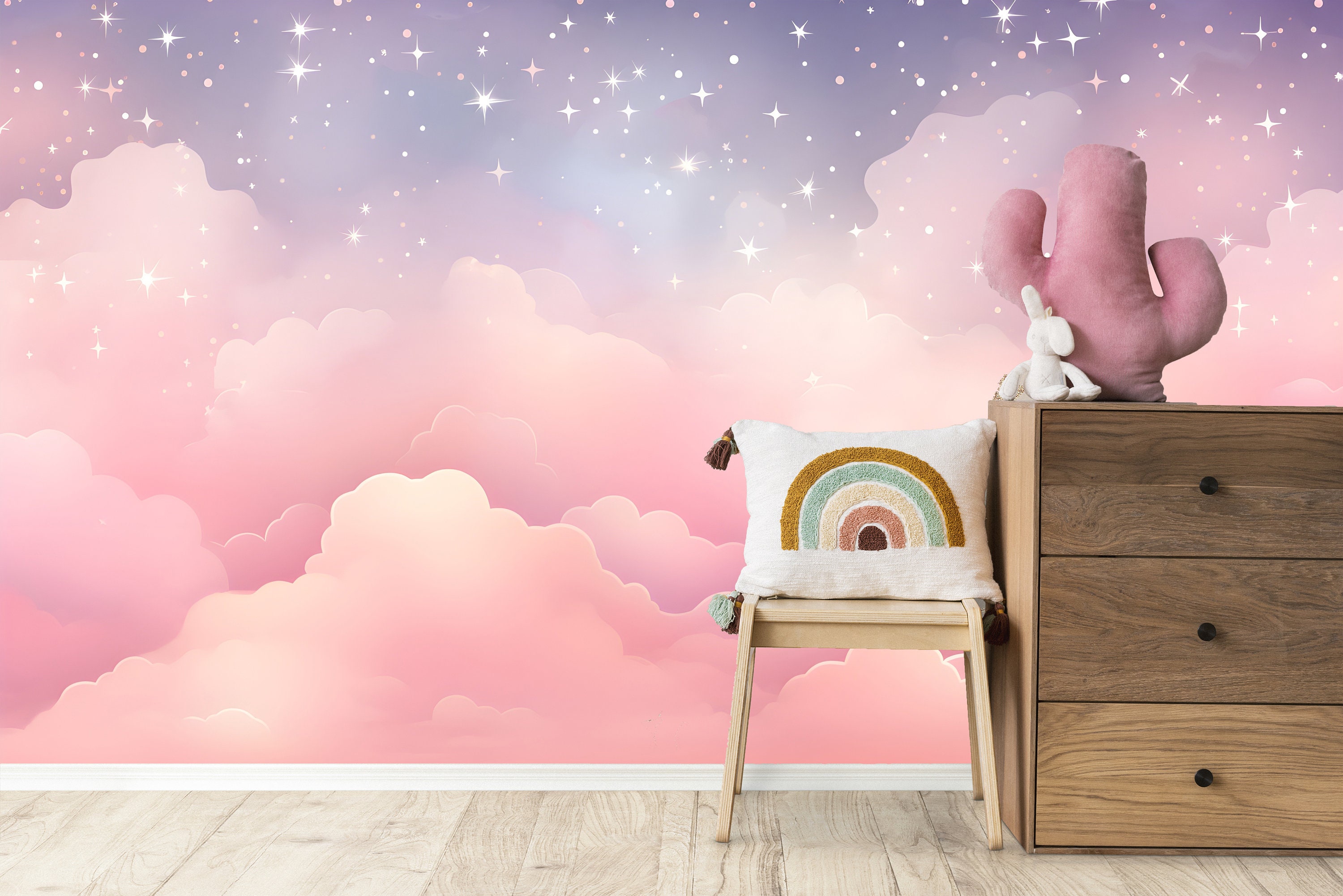 Pink Clouds Kids Wallpaper Peel and Stick,sky Mural for Kids Room ...