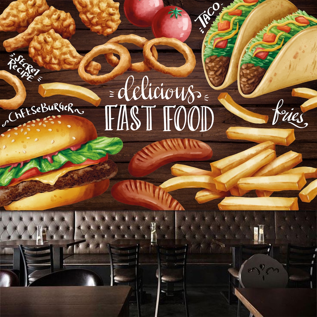 Fast Food Restaurant Peel and Stick Wallpaper,hamburger Wall Mural ...