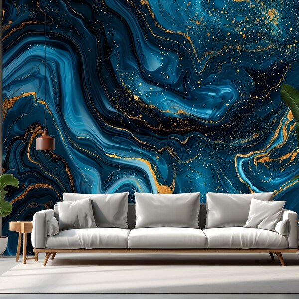 Navy Gold Wallpaper - Etsy