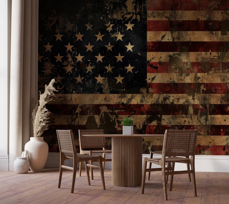 Vintage American Flag Wallpaper Peel and Stick,patriotic USA Mural Wall ...
